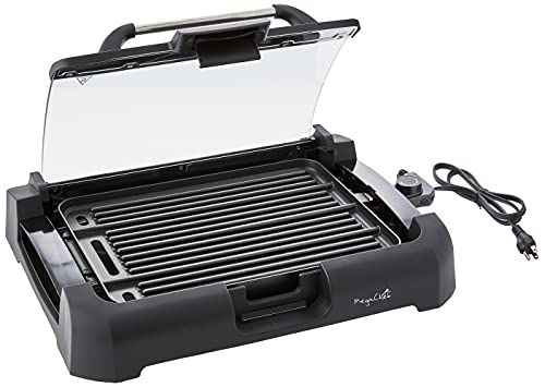 MegaChef Heavy Gauge Aluminum Reversible Indoor Grill and Griddle with Removable Glass Lid, 15" by 11", Black