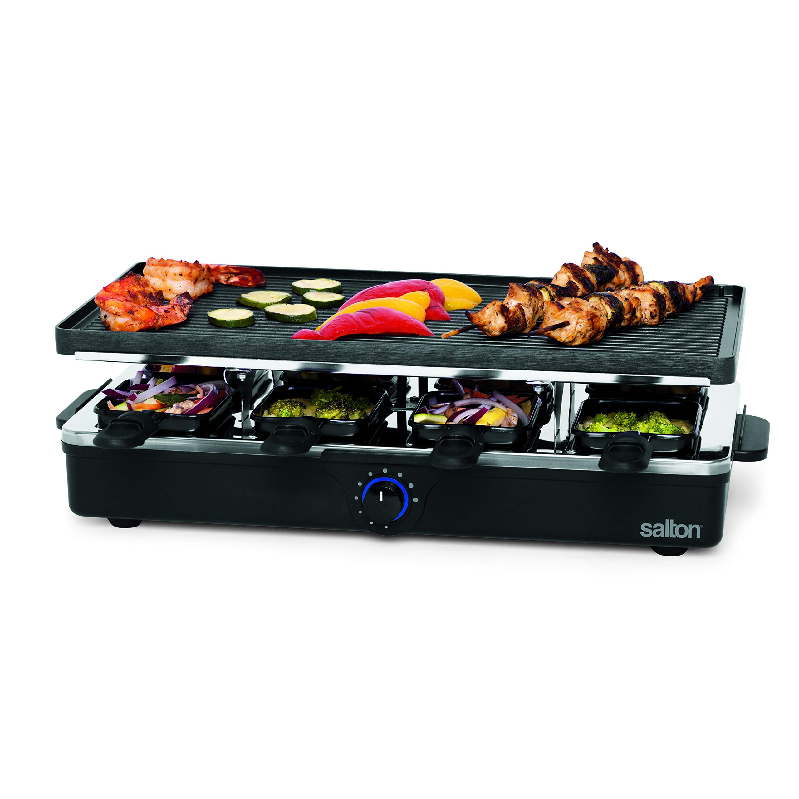 Salton Raclette Indoor Electric Party Grill & Raclette, 8 Person, Black