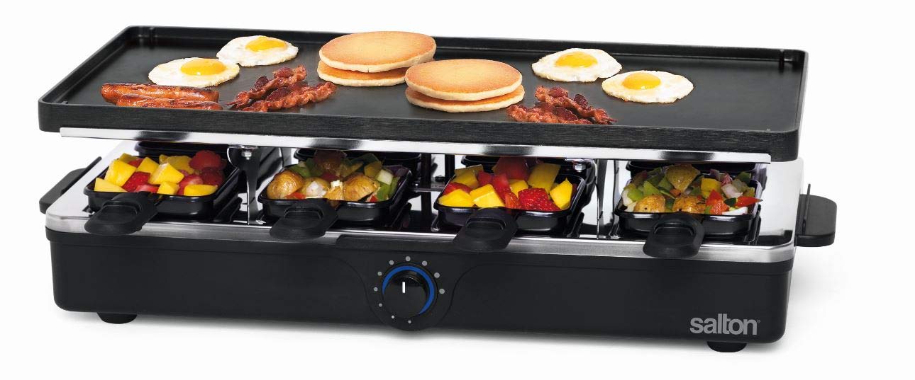 Salton Raclette Indoor Electric Party Grill & Raclette, 8 Person, Black