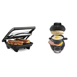 hamilton beach panini press sandwich maker & electric indoor grill with locking lid + hamilton beach breakfast sandwich maker with egg cooker ring