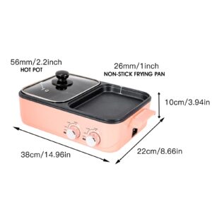 Electric Hot Pot with Grill, 2 In 1 Multifunction Non-stick Griddle and Hot Pot with Separate Dual Temperature Contro, Fast Heating Smokeless Shabu Korean BBQ Pan Indoor Large Capacity