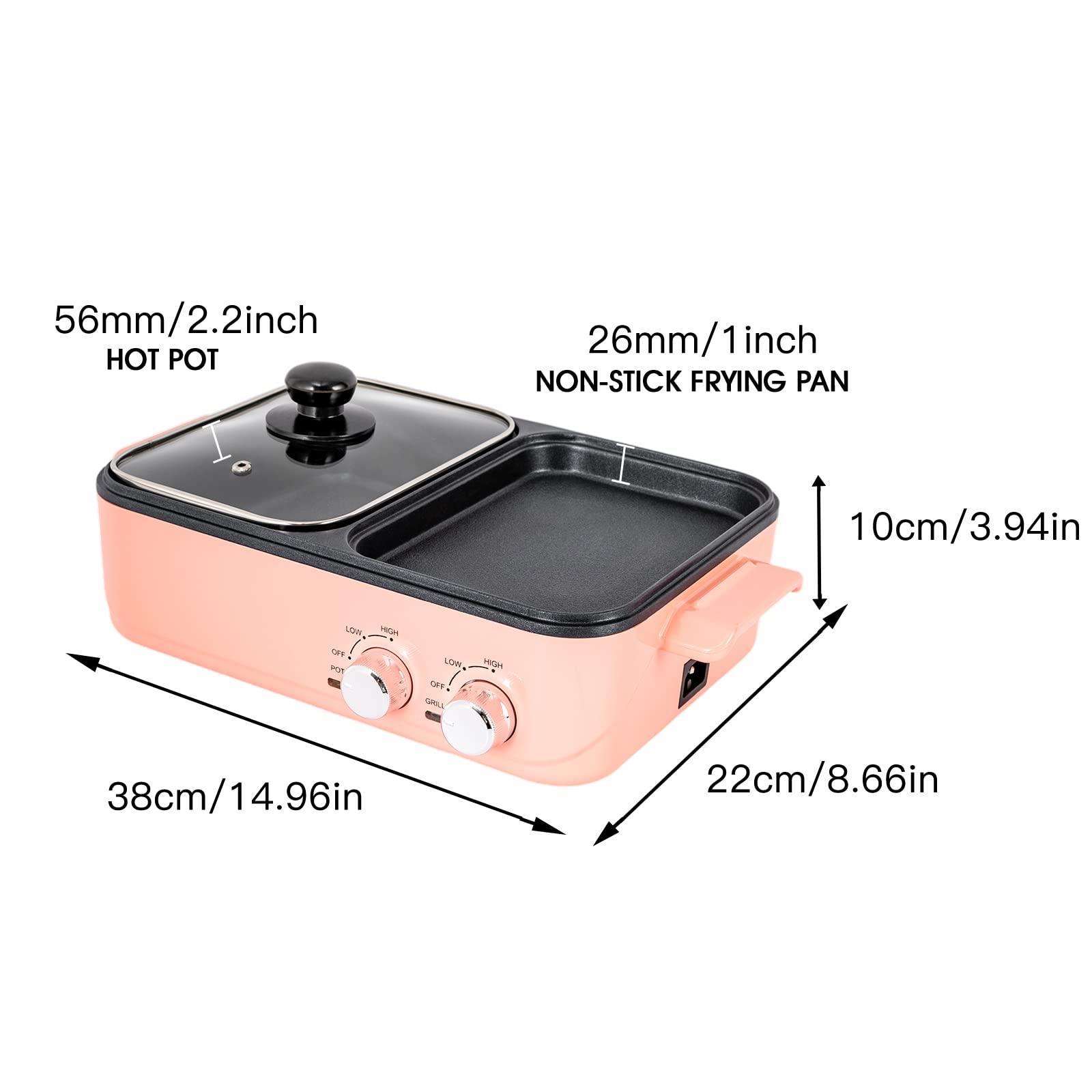 Electric Hot Pot with Grill, 2 In 1 Multifunction Non-stick Griddle and Hot Pot with Separate Dual Temperature Contro, Fast Heating Smokeless Shabu Korean BBQ Pan Indoor Large Capacity