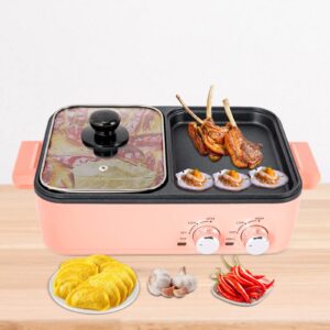 Electric Hot Pot with Grill, 2 In 1 Multifunction Non-stick Griddle and Hot Pot with Separate Dual Temperature Contro, Fast Heating Smokeless Shabu Korean BBQ Pan Indoor Large Capacity