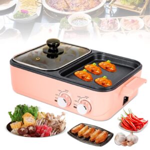 Electric Hot Pot with Grill, 2 In 1 Multifunction Non-stick Griddle and Hot Pot with Separate Dual Temperature Contro, Fast Heating Smokeless Shabu Korean BBQ Pan Indoor Large Capacity