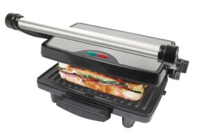 better chef panini press | non-stick | drip tray | floating hinge | locking latch | status lights | fixed temp