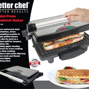 Better Chef Panini Press | Non-Stick | Drip Tray | Floating Hinge | Locking Latch | Status Lights | Fixed Temp