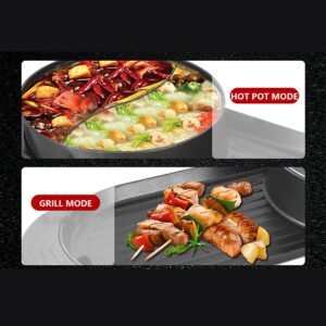 Hot Pot With Grill Electric 2 in 1 Barbecue Grill Pot Shabu Pot Non-stick BBQ Grill Dual Temperature Control Smokeless Hot Pot Grill for Simmer Boil Fry Grill