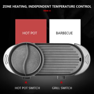 Hot Pot With Grill Electric 2 in 1 Barbecue Grill Pot Shabu Pot Non-stick BBQ Grill Dual Temperature Control Smokeless Hot Pot Grill for Simmer Boil Fry Grill