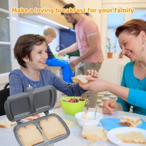 Double-Sided Sandwich Baking Pan, Double Sided Frying Pan, Sandwich Grill Gas Stove Grilled Cheese Maker Nonstick Sandwich Maker Flip Grill Pan for Breakfast Pancakes, Removable Handle (Style 2)