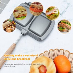 Double-Sided Sandwich Baking Pan, Double Sided Frying Pan, Sandwich Grill Gas Stove Grilled Cheese Maker Nonstick Sandwich Maker Flip Grill Pan for Breakfast Pancakes, Removable Handle (Style 2)