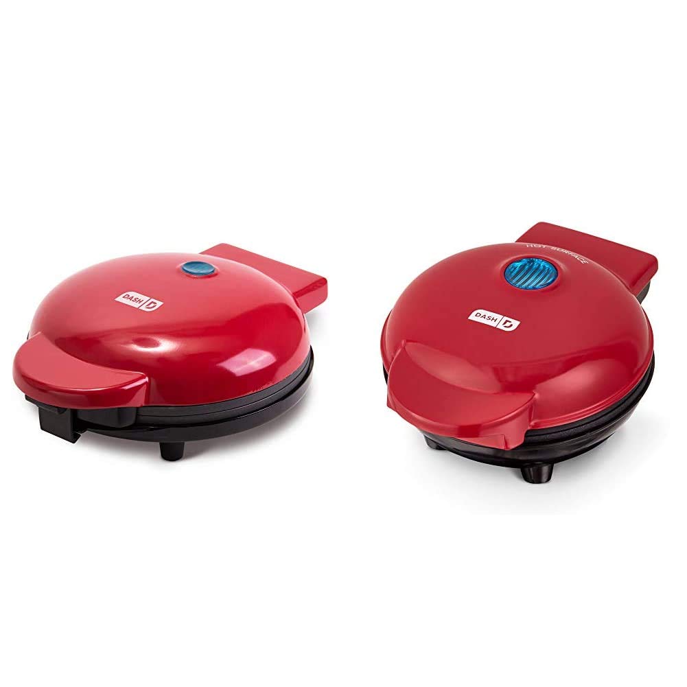 Dash DMG8100RD 8” Express Electric Round Griddle + Included Recipe Book, Red & DMS001RD Mini Maker Electric Round Griddle + Included Recipe Book, Red