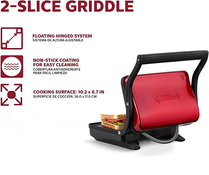 Holstein Housewares Electric Griddle for Toasting Sandwiches, Various Snacks - Metallic Red