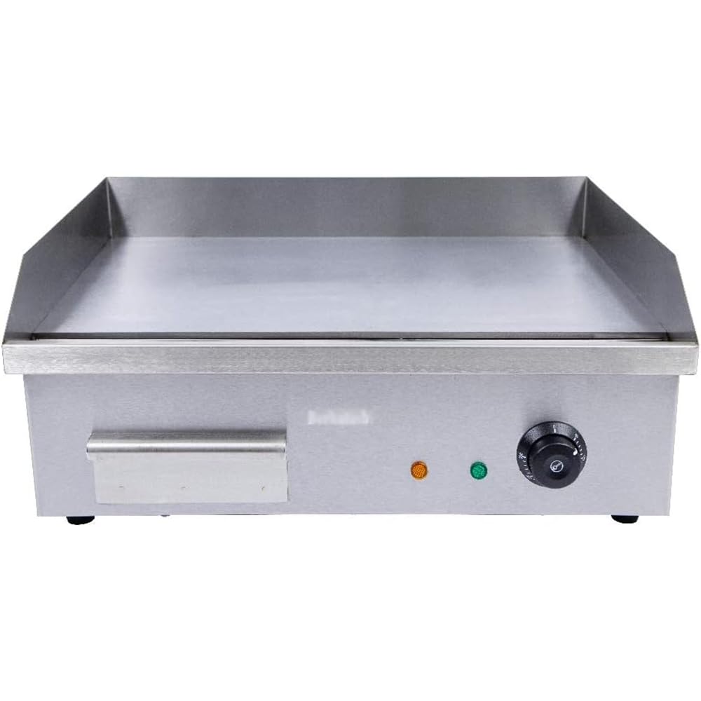 Electric Countertop Flat Top Griddle Non-Stick Commercial Electric Griddles Restaurant Teppanyaki Grill Stainless Steel Adjustable Temperature Control 122°F-572°F, Silver, 110V 1500W, 21.57 * 13.77in