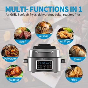 BBday 10-in-1 Electric Indoor Grill Combo, with 6.5 QT Air Fryer, Roast, Bake and Dehydrate, 1660W, Stainless Steel