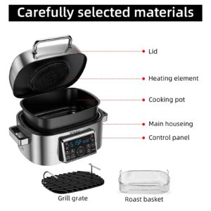 BBday 10-in-1 Electric Indoor Grill Combo, with 6.5 QT Air Fryer, Roast, Bake and Dehydrate, 1660W, Stainless Steel