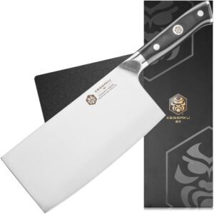 kessaku meat cleaver butcher knife - 7 inch - dynasty series - heavy duty - razor sharp - forged thyssenkrupp german high carbon stainless steel - g10 garolite handle with blade guard