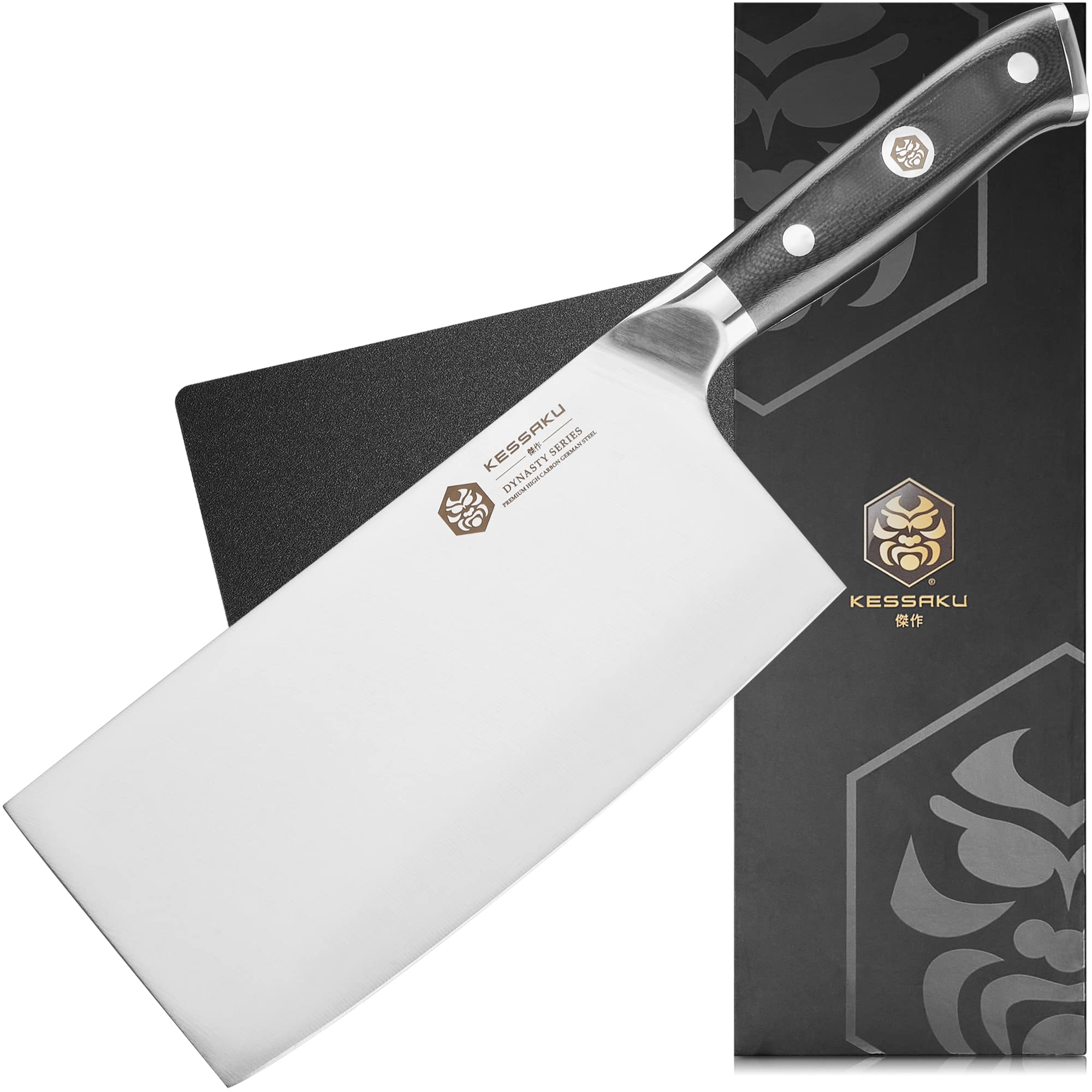 KESSAKU Meat Cleaver Butcher Knife - 7 inch - Dynasty Series - Heavy Duty - Razor Sharp - Forged ThyssenKrupp German High Carbon Stainless Steel - G10 Garolite Handle with Blade Guard