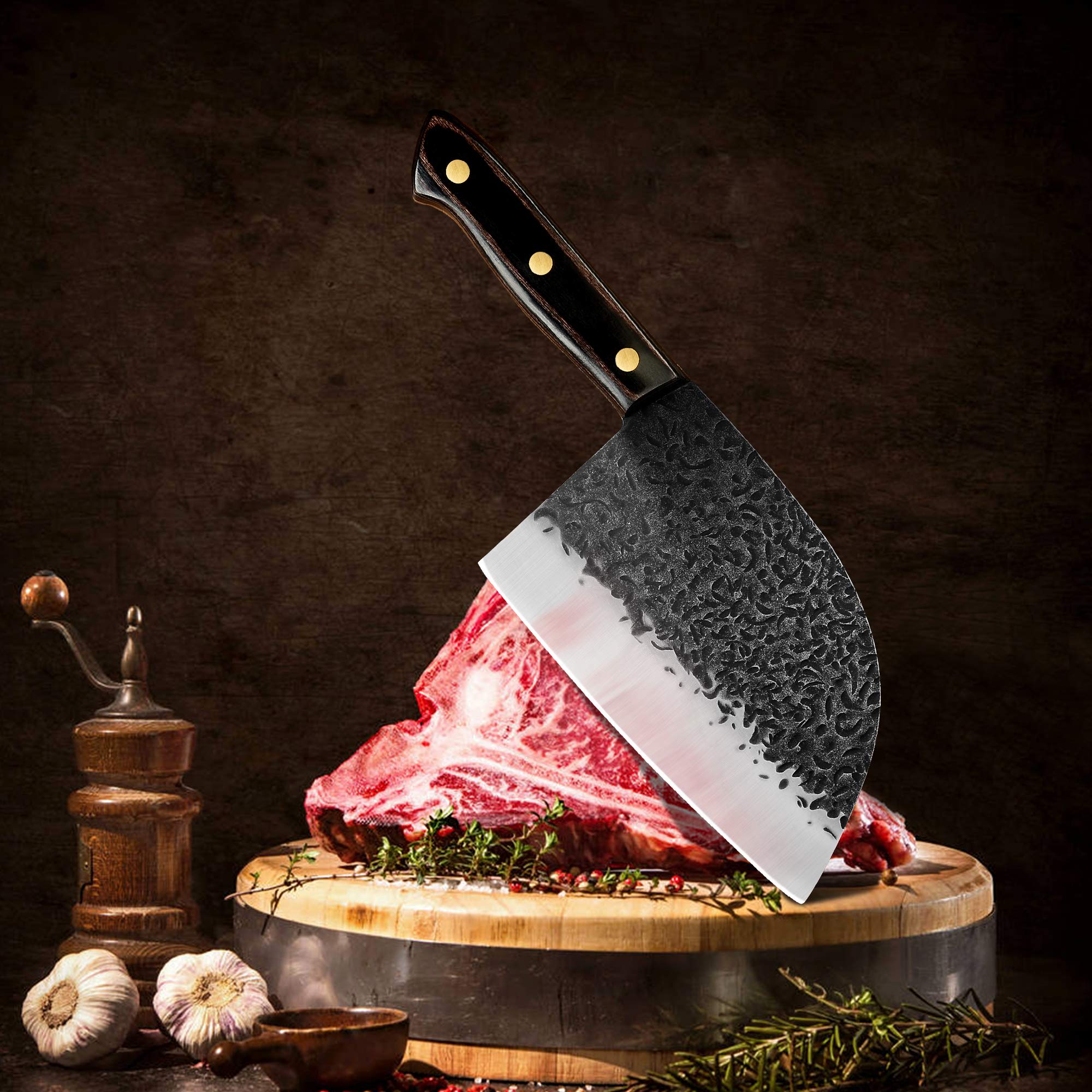 XYJ High Carbon Steel Serbian Butcher Knife Slaughter Chef Knives Cooking Camping Knife Good For All Around Cutting