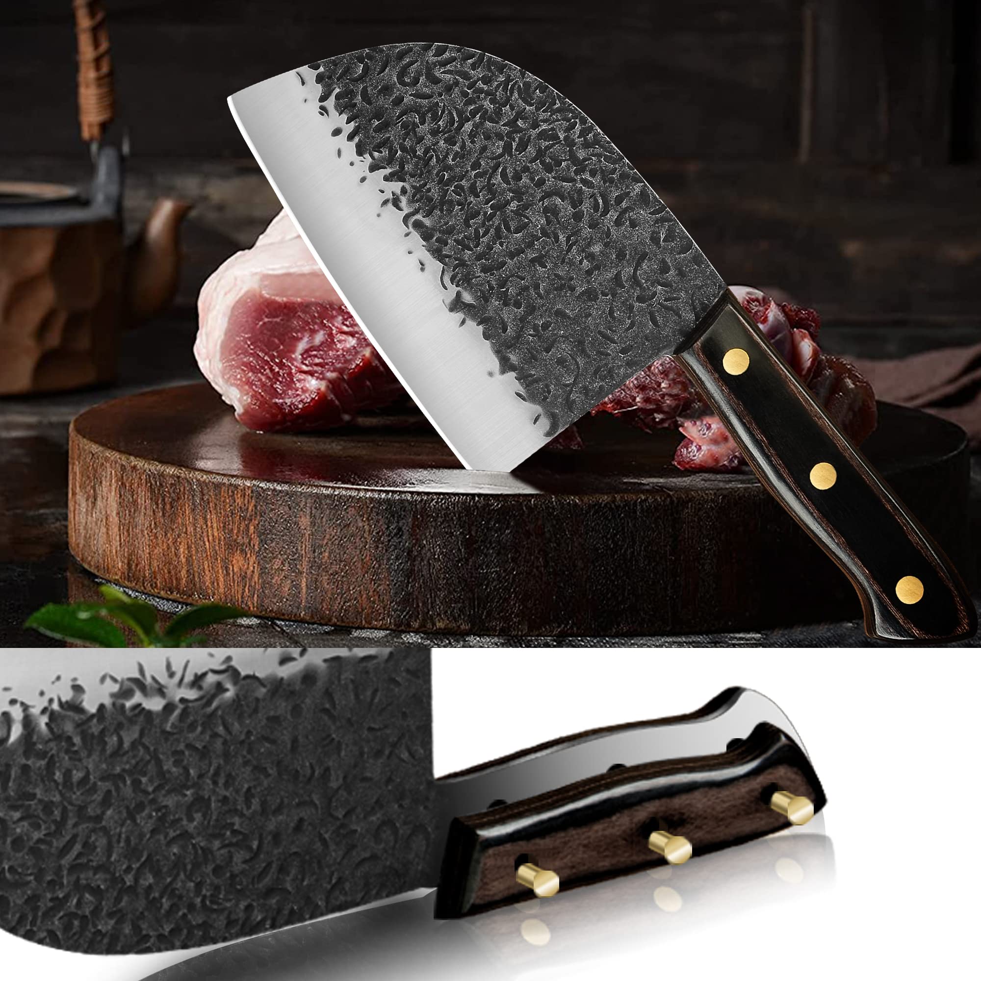 XYJ High Carbon Steel Serbian Butcher Knife Slaughter Chef Knives Cooking Camping Knife Good For All Around Cutting