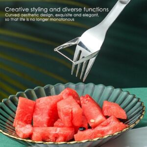 2 in 1 Fruit Fork, Stainless Steel Watermelon Fork Slicer, Durable Watermelon Forks, Fruit Knife Cutting Tool, for Kitchen Party Camping, Sliver