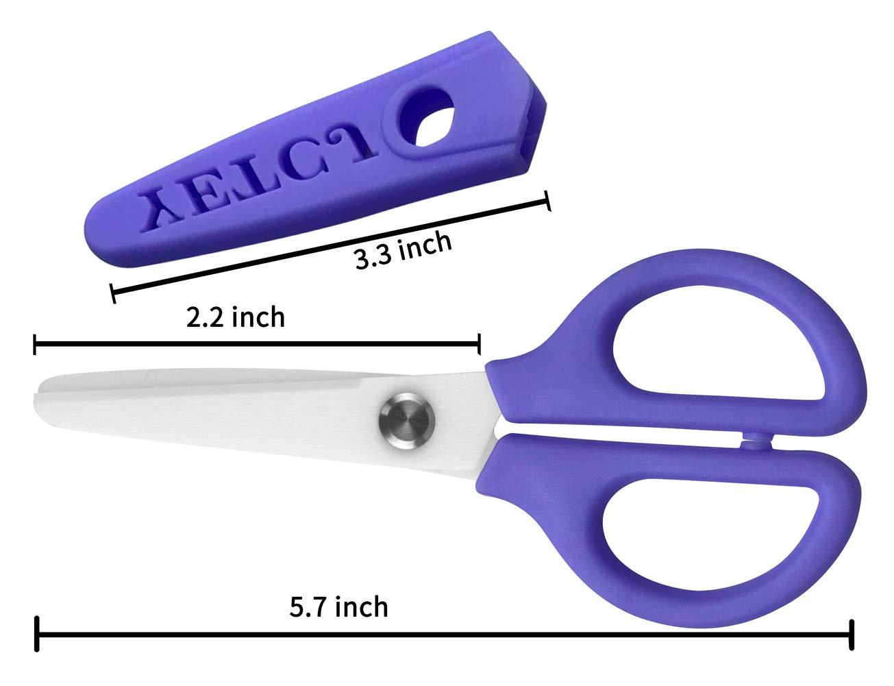 Jonbyi Baby Food Scissors, Portable Ceramic Shears for Kitchen, Classrom, Craft, Pet Care, Pizza, Vegetable, Safety Food Scissors for Baby Toddler, with Cover (Purple)