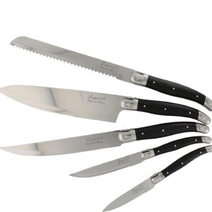 French Home, LLC 5 Piece Laguiole Kitchen Knife Set, Black