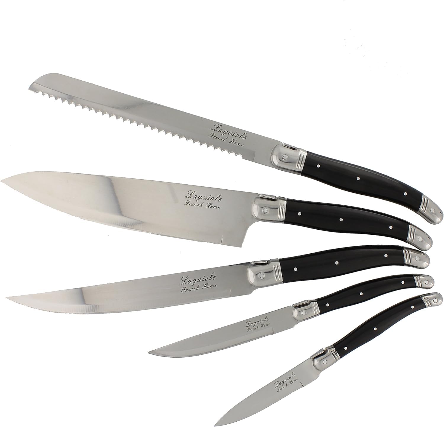 French Home, LLC 5 Piece Laguiole Kitchen Knife Set, Black