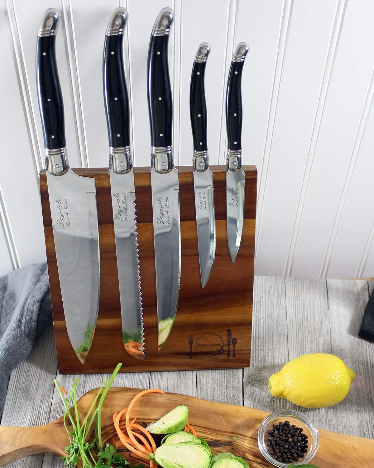 French Home, LLC 5 Piece Laguiole Kitchen Knife Set, Black