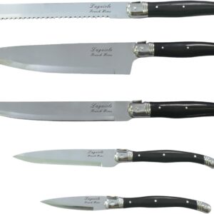 French Home, LLC 5 Piece Laguiole Kitchen Knife Set, Black