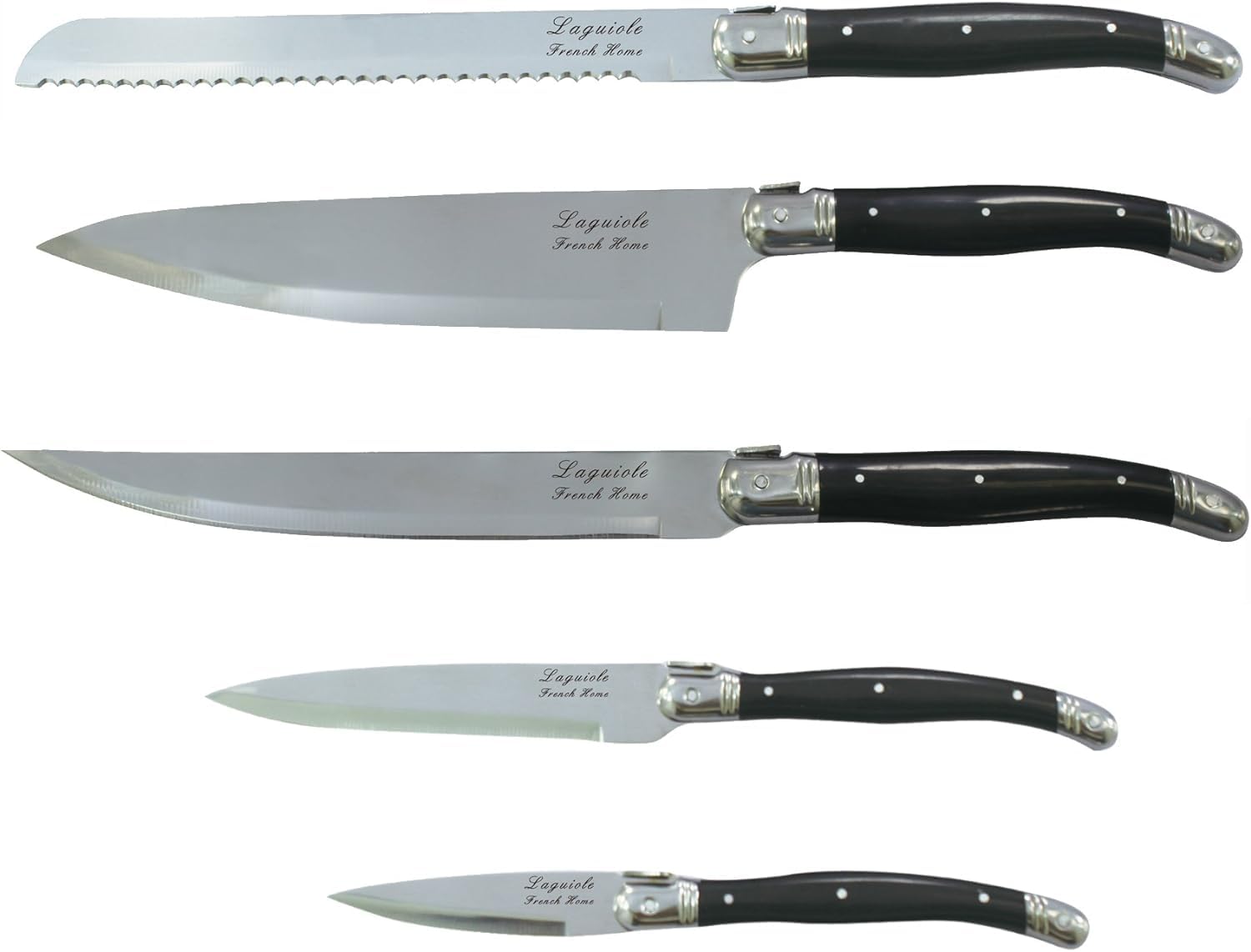 French Home, LLC 5 Piece Laguiole Kitchen Knife Set, Black