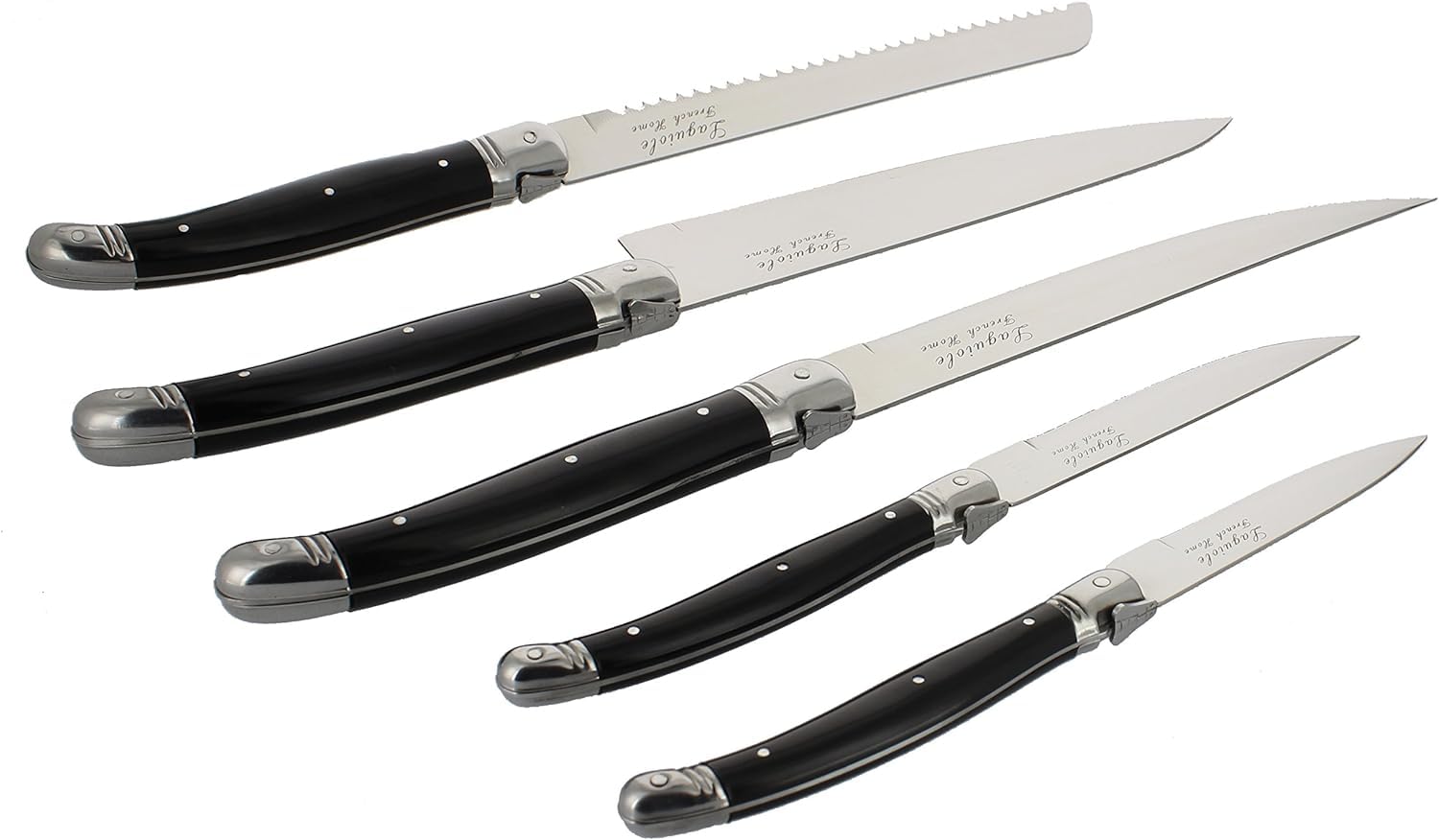 French Home, LLC 5 Piece Laguiole Kitchen Knife Set, Black