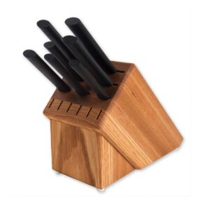 RADA Essential Oak Block Set of 8 Black Handled Knives With Knife Sharpener