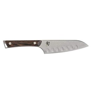 shun kanso 5.5-inch hollow-ground santoku; smaller knife ideal for medium-sized tasks; fits comfortably in hand; high-performance, razor-sharp stainless steel blade; tagayasan wood handle,silver