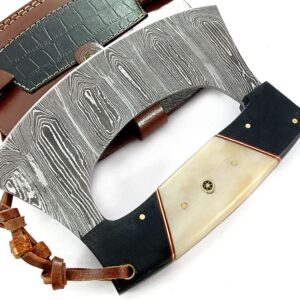 Damascus Steel alaskan Ulu Knife - Fixed Blade knife for Chopping Boning Slicing Cutting with Leather Sheath. SM149