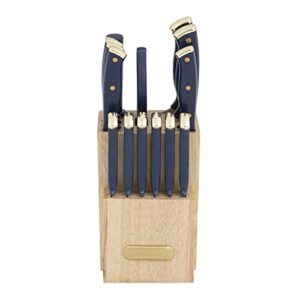 farberware triple riveted knife block set, 15-piece, navy and gold