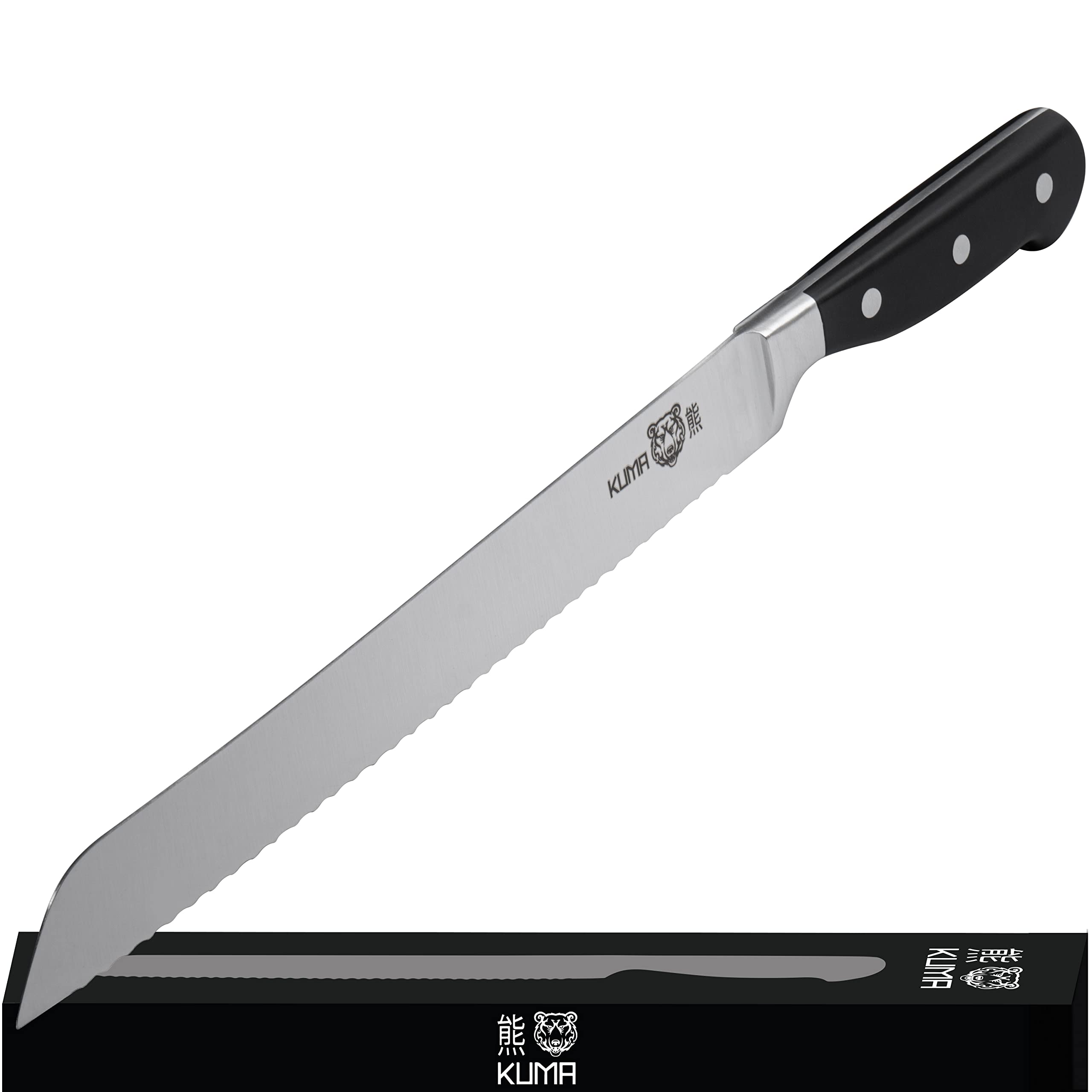 KUMA Bread Knife 10 Inch - Cut Without Ruining Loaf - Flexible Fine Serrated Blade For Real Slicing - Handles All Crusts And Gives Perfect Slices Every Time - Razor Sharp Professional Kitchen Knife