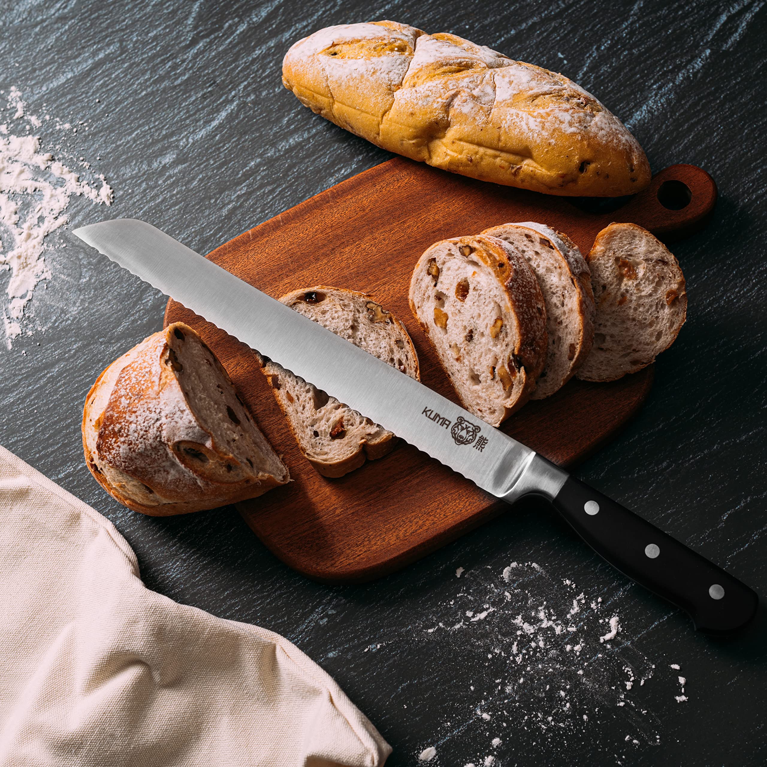 KUMA Bread Knife 10 Inch - Cut Without Ruining Loaf - Flexible Fine Serrated Blade For Real Slicing - Handles All Crusts And Gives Perfect Slices Every Time - Razor Sharp Professional Kitchen Knife