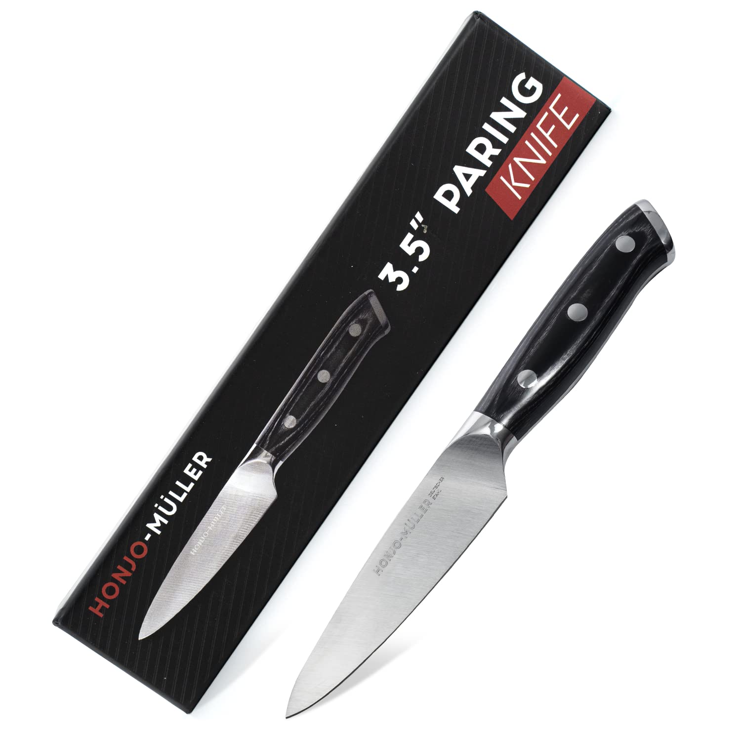 HONJO-MULLER Paring Knife 3.5 Inch - Ultra Sharp Kitchen Knife made from German Stainless Steel | Professional Small Knife for Cutting, Slicing, and Dicing Food | Fruit and Vegetable Knife