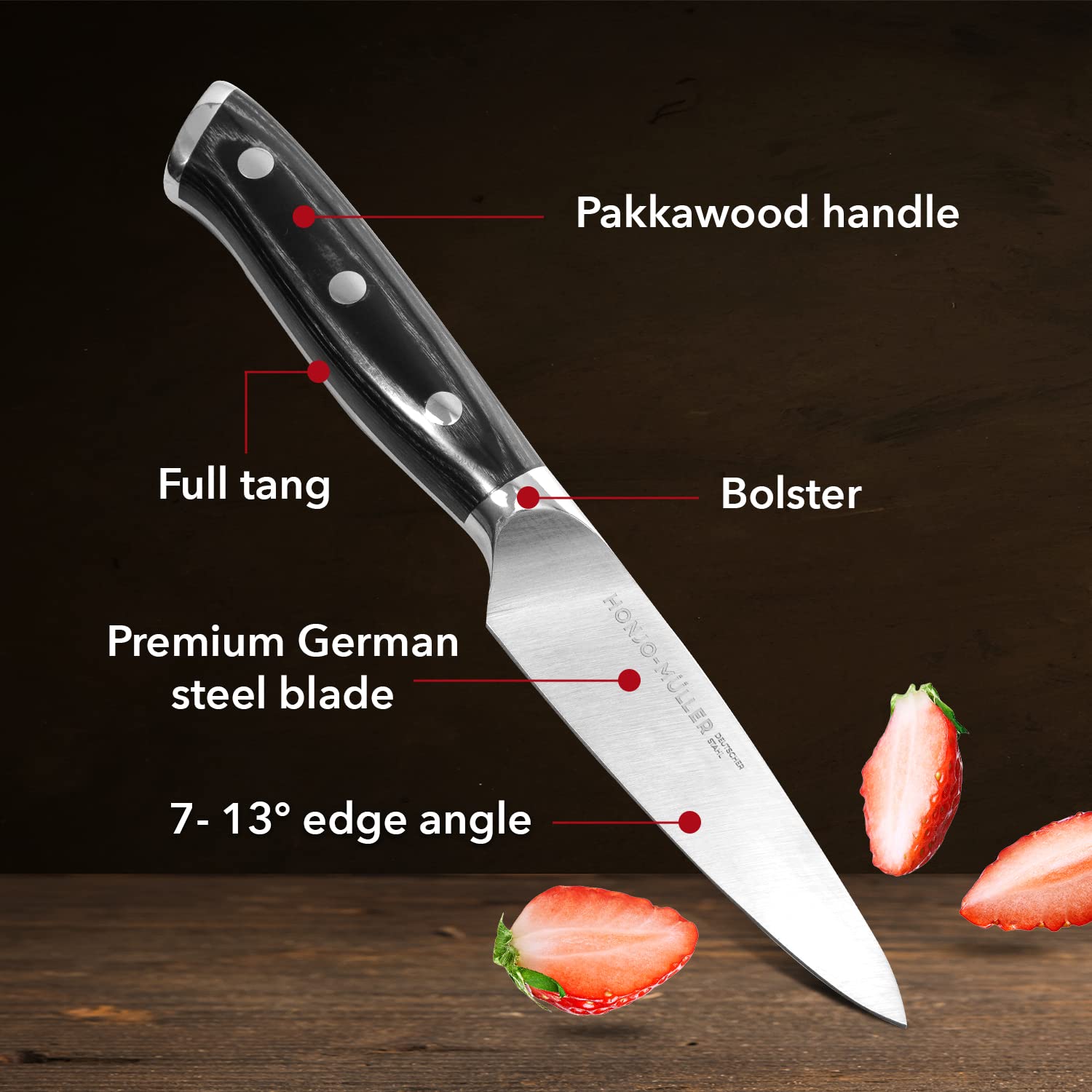 HONJO-MULLER Paring Knife 3.5 Inch - Ultra Sharp Kitchen Knife made from German Stainless Steel | Professional Small Knife for Cutting, Slicing, and Dicing Food | Fruit and Vegetable Knife