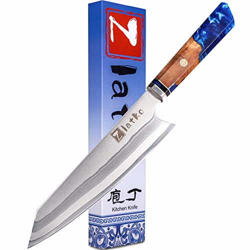 Zlatko Chef Knife, Japanese Chef Knife, 8 Inch Hand Forged Kiritsuke Chef Knife, 440C High Carbon Stainless Steel Ultra Sharp Chef's Knife With Gift Box (Maple & Resin Handle)