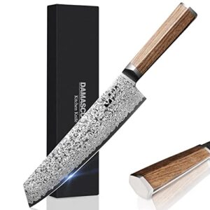 fujuni kiritsuke damascus chef knife 8 inch kitchen vg-10 damascus super steel 67-layer razor sharp kiritsuke knife with natural wood handle gift box for home and restaurant