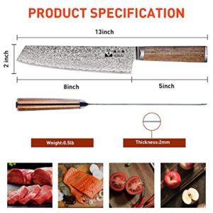 FUJUNI Kiritsuke Damascus Chef Knife 8 inch Kitchen VG-10 Damascus Super Steel 67-Layer Razor Sharp Kiritsuke Knife with Natural Wood Handle Gift Box for Home and Restaurant