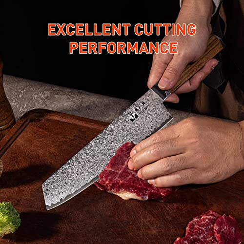 FUJUNI Kiritsuke Damascus Chef Knife 8 inch Kitchen VG-10 Damascus Super Steel 67-Layer Razor Sharp Kiritsuke Knife with Natural Wood Handle Gift Box for Home and Restaurant