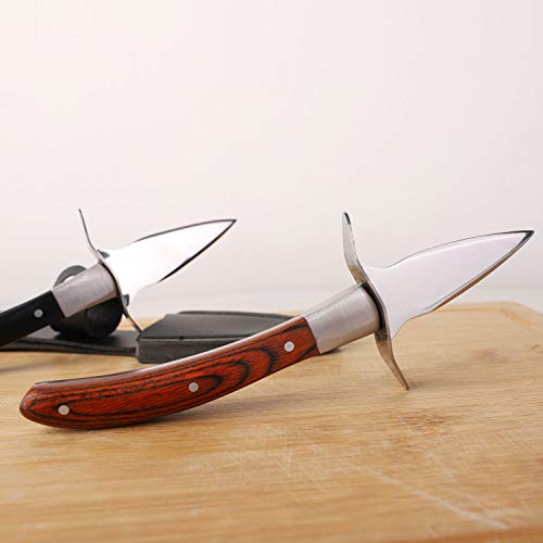 Oyster Knife Shucker Set Clam Shellfish Seafood Opener Tools 2 Oyster Shucking Knife 2 Gloves and Leather Sheath