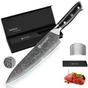 wrooc [new] razor sharp chef knife, 67 layers damascus, 8 inch kitchen knives with military grade g10 handle, japanese steel super sharp, superb edge retention, stain & corrosion resistant