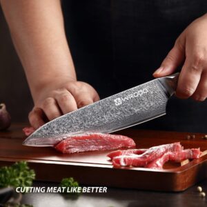 WROOC [NEW] Razor Sharp Chef Knife, 67 layers Damascus, 8 inch Kitchen knives with Military grade G10 Handle, Japanese steel super sharp, Superb Edge Retention, Stain & Corrosion Resistant