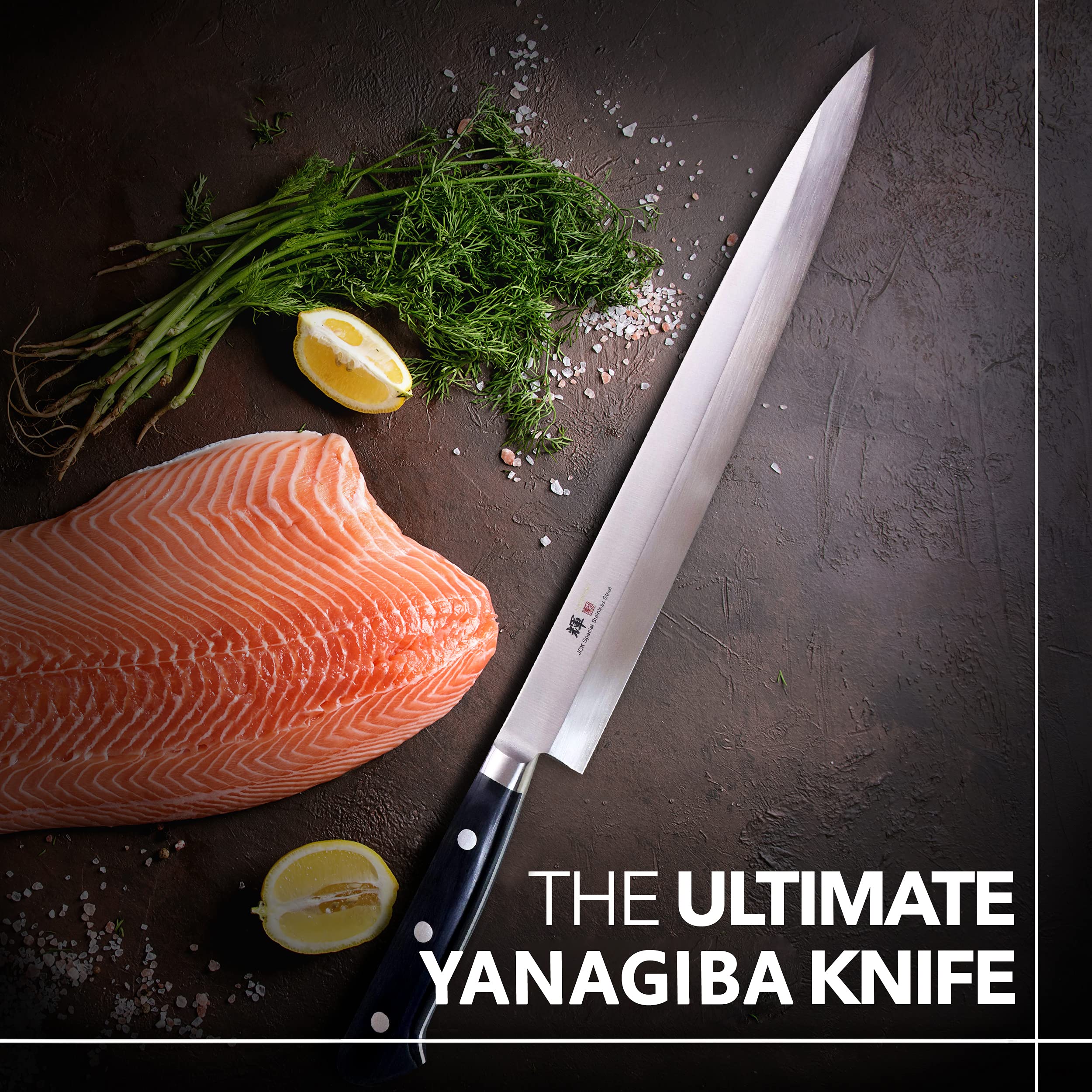 JCK ORIGINAL Kagayaki Japanese Chef’s Knife, KG-18 Professional Yanagiba 240mm(Sashimi, Sushi Knife), VG-1 High Carbon Japanese Stainless Steel Pro Kitchen Knife with Ergonomic Pakka Wood Handle