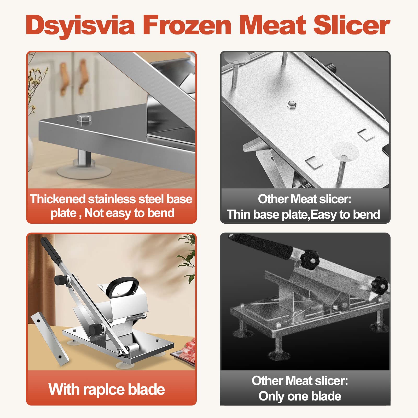 Dsyisvia Manual Frozen Meat Slicer，Stainless Steel Meat Cutter Machine，Food Slicer for Home Cooking of Hot Pot