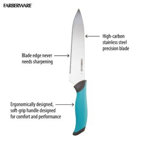 Farberware Soft Grip Cutlery Knife Block Set, 14-Piece, Aqua and Gray