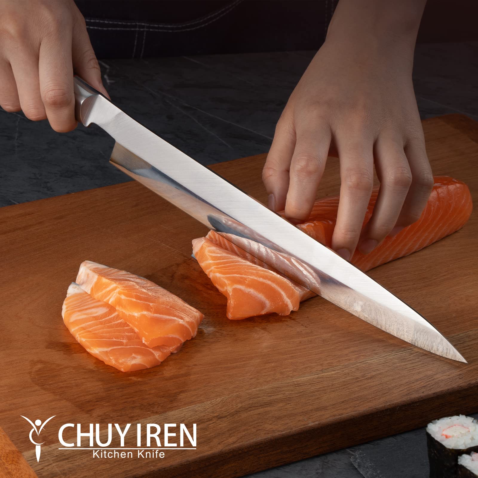 CHUYIREN Sushi Knife 10.6 inch(270mm) - Japanese Sashimi Knife Sharp - Professional High Carbon Stainless Steel Single Bevel Slicing Yanagiba Knife with Wenge Wood Handle, with Gift Box